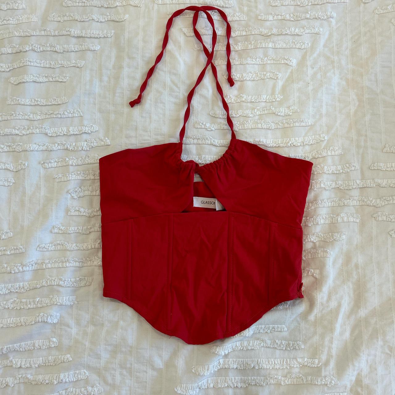 Red halter corset top, cut out in middle, very... - Depop