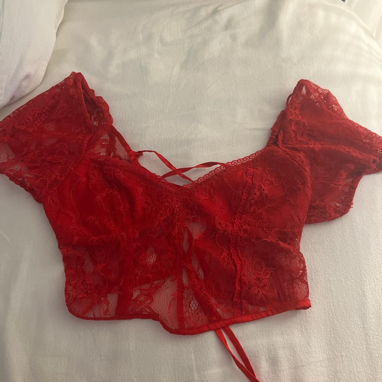 The most gorgeous red lace up top - Depop