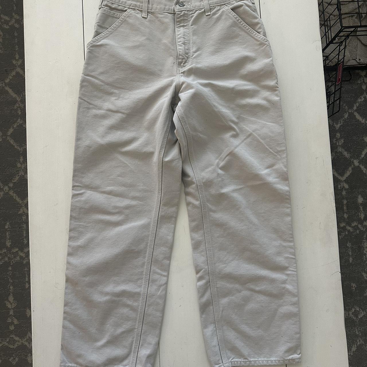 cream colored carhartt carpenter pants small stains... - Depop
