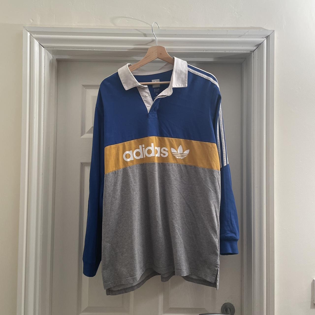 Adidas long sleeve collared rugby shirt Worn but in... - Depop