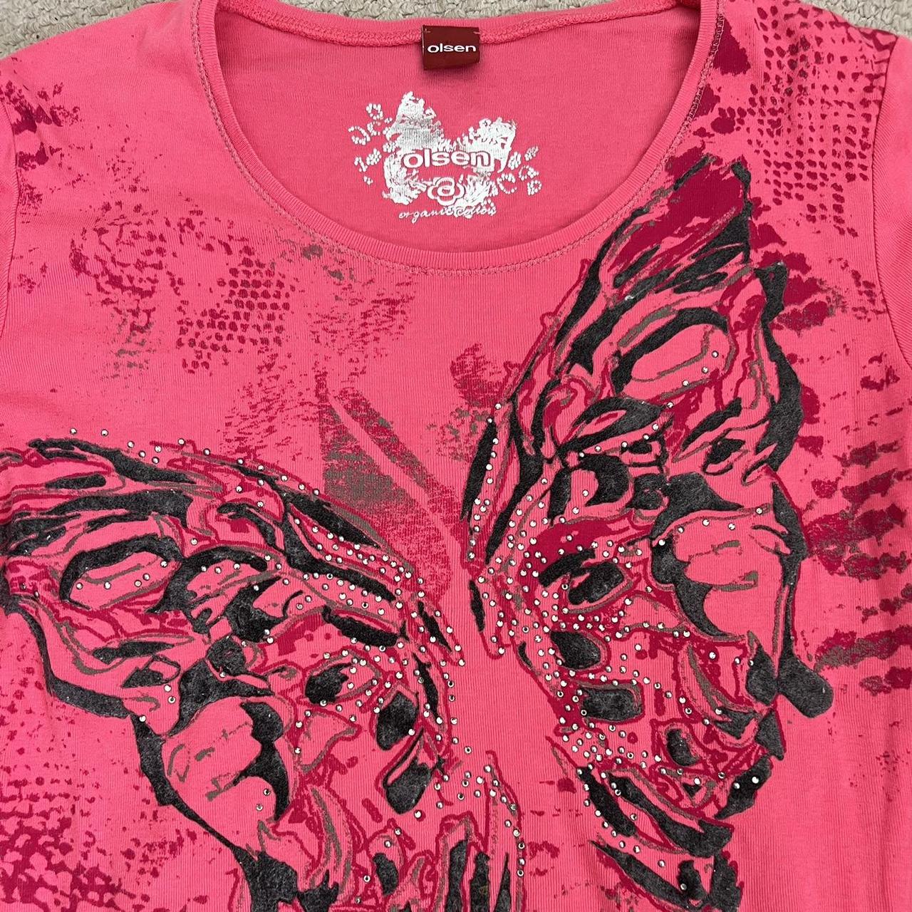 GORGEOUS hot pink embellished y2k long sleeve... - Depop