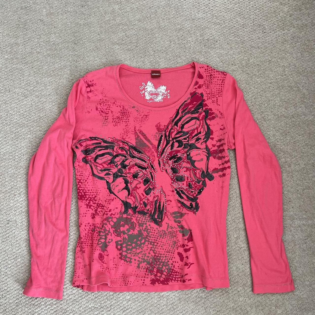 GORGEOUS hot pink embellished y2k long sleeve... - Depop