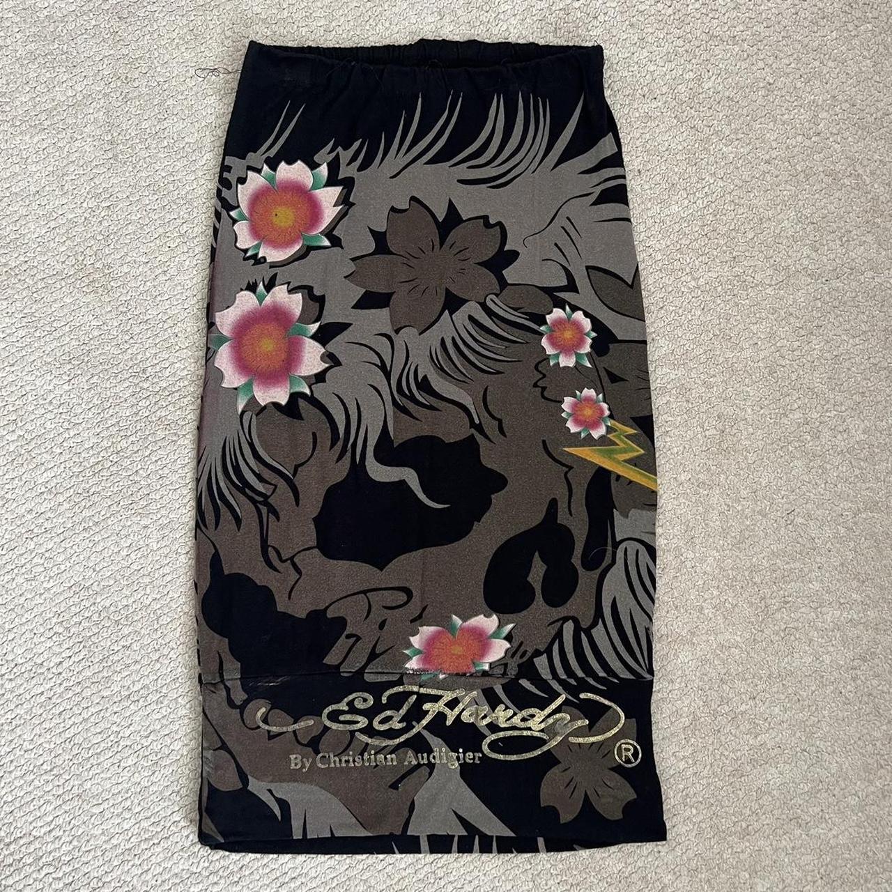 stunning vintage ed hardy midi skirt with the most... - Depop