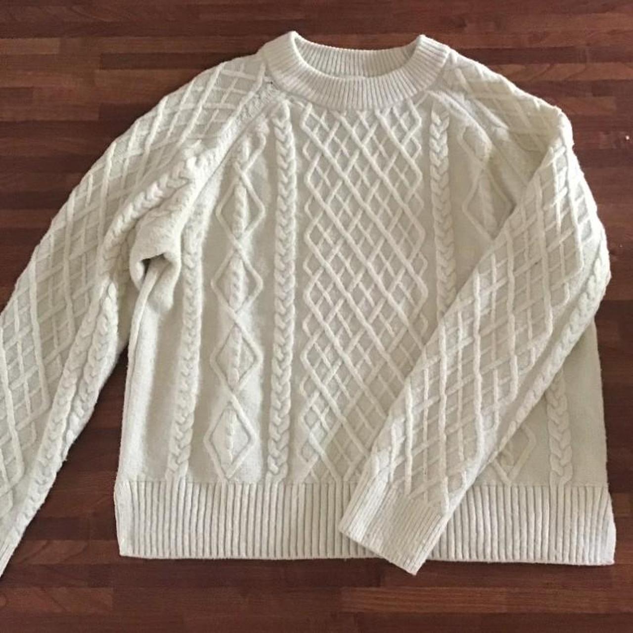 h&m white cable-knit jumper, size small but... - Depop