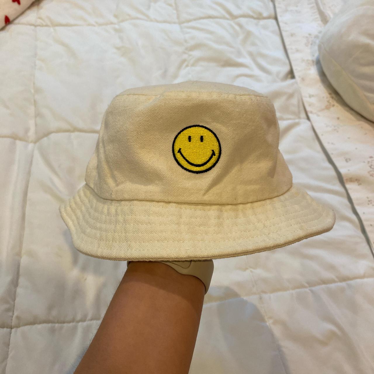 smiley face bucket hat great condition smiley... - Depop