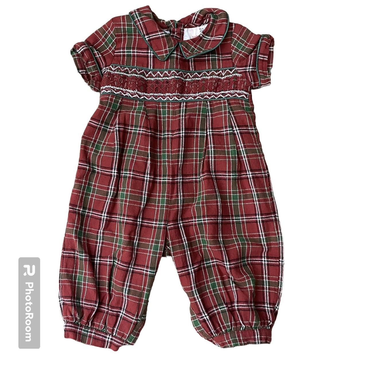 Vintage Smocking Bird Plaid Jumper 18M/18 Mos Red... - Depop