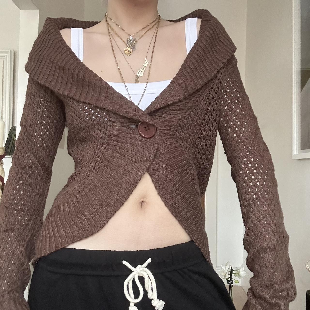 Brown crochet cardigan #crochetcardigan Size small... - Depop