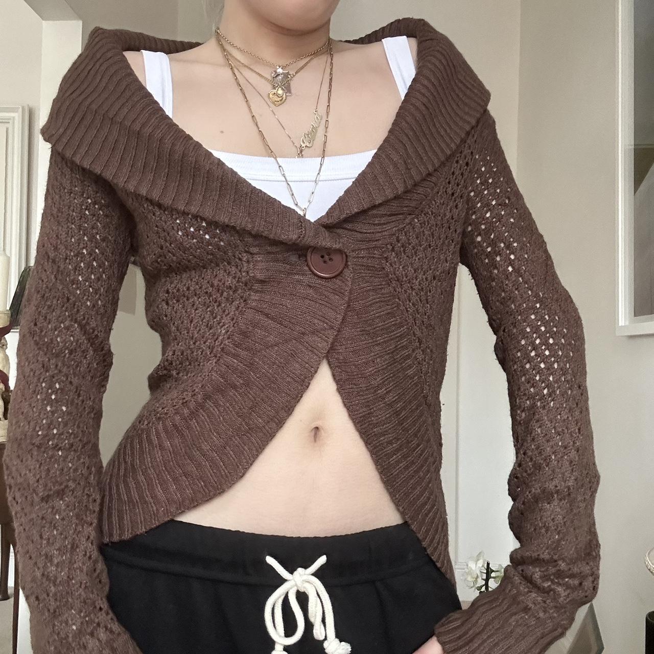 Brown crochet cardigan #crochetcardigan Size small... - Depop