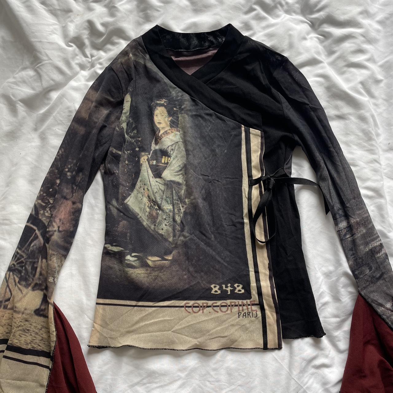 Cop copine Unique vintage 90s Japanese print mesh... | Depop