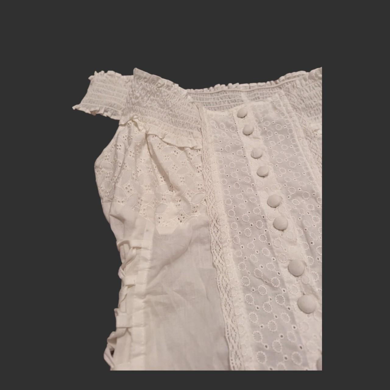 corset button up frilly white top, long lace up... - Depop