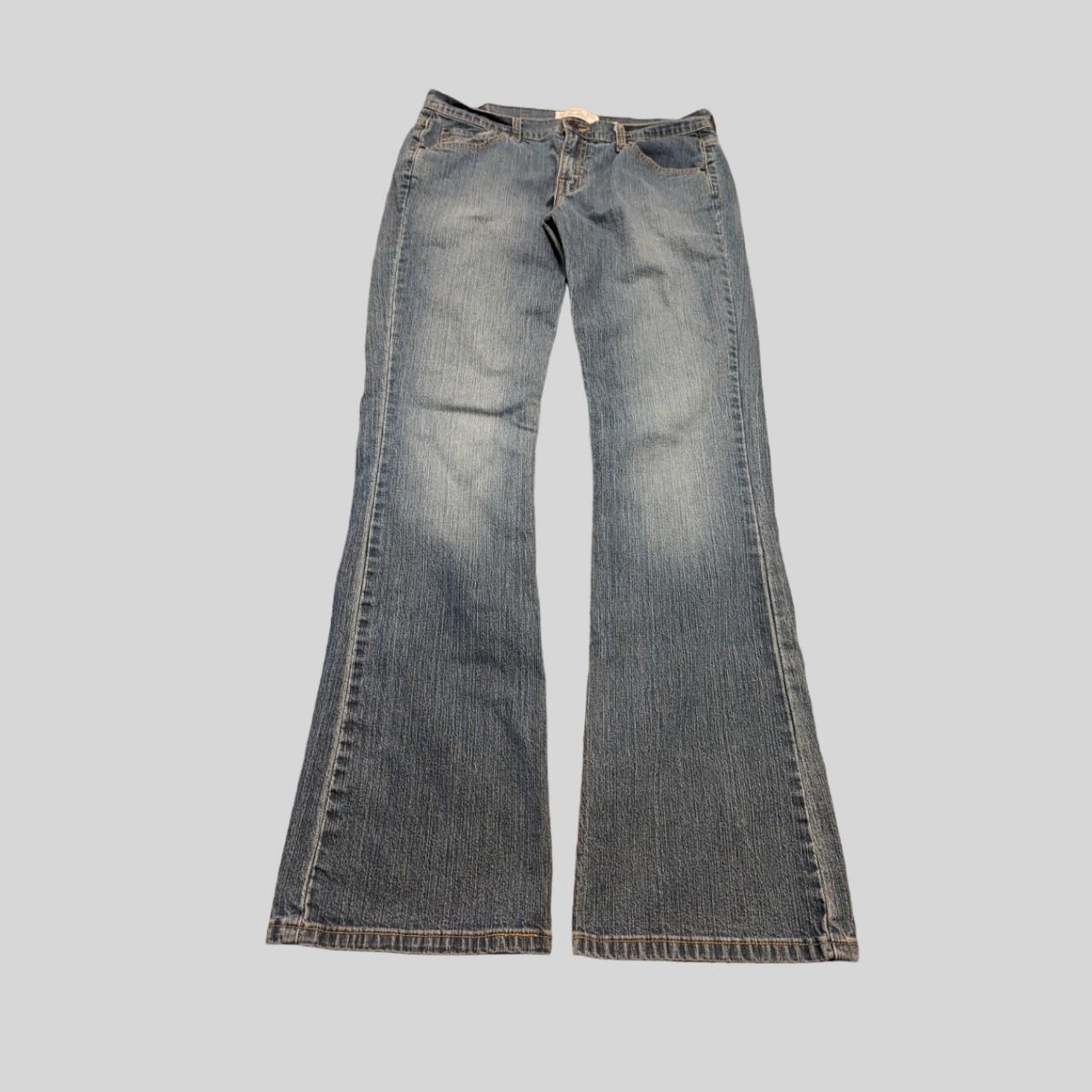 flare low rise jeans, front and back pockets, logo... - Depop