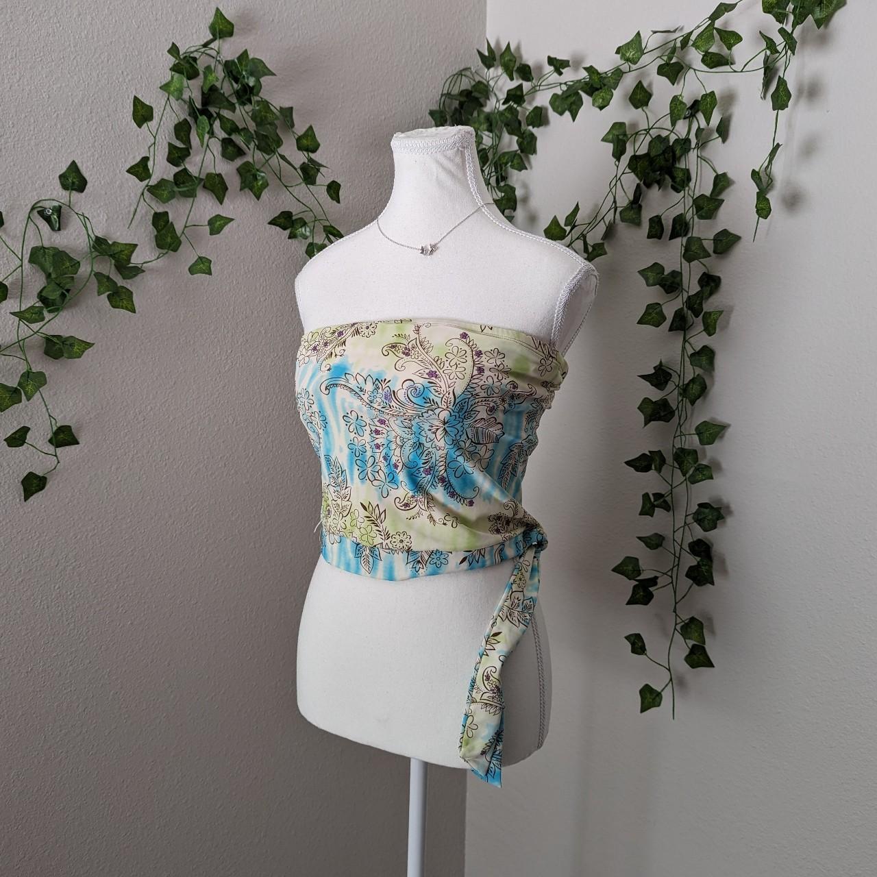 y2k swim tube top with tie on the side, elastic on... - Depop