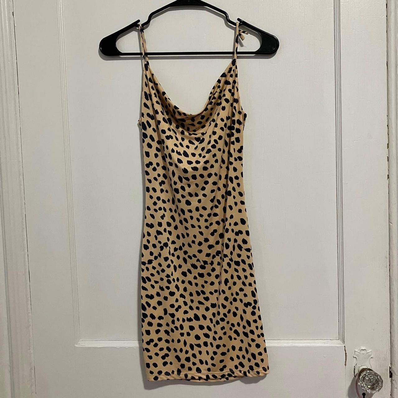 Cheetah print mini dress cowl neck. Has cowl on both... - Depop