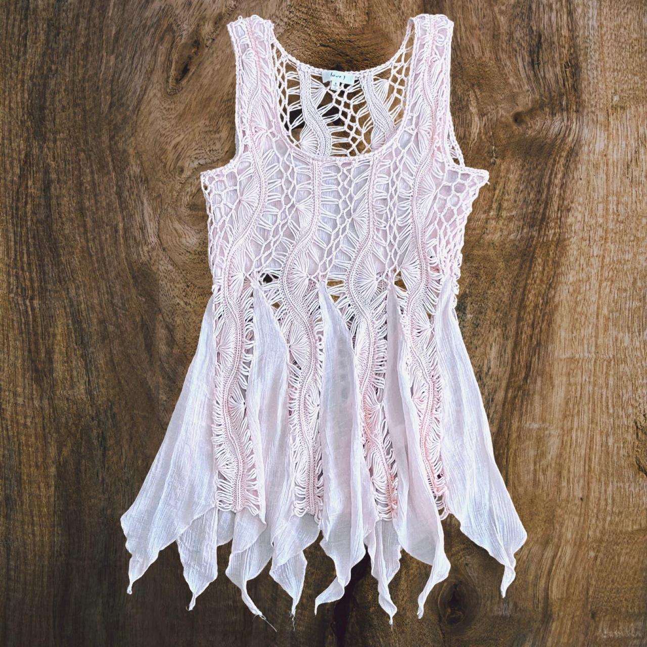 Pink crochet handkerchief hem tank top. Fairycore... - Depop