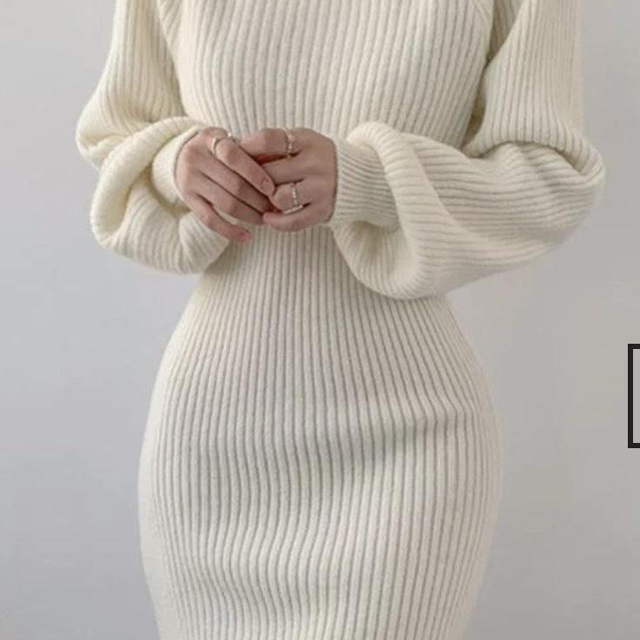 Juicici Solid Color Off Shoulder Rib Knit Dress One... - Depop