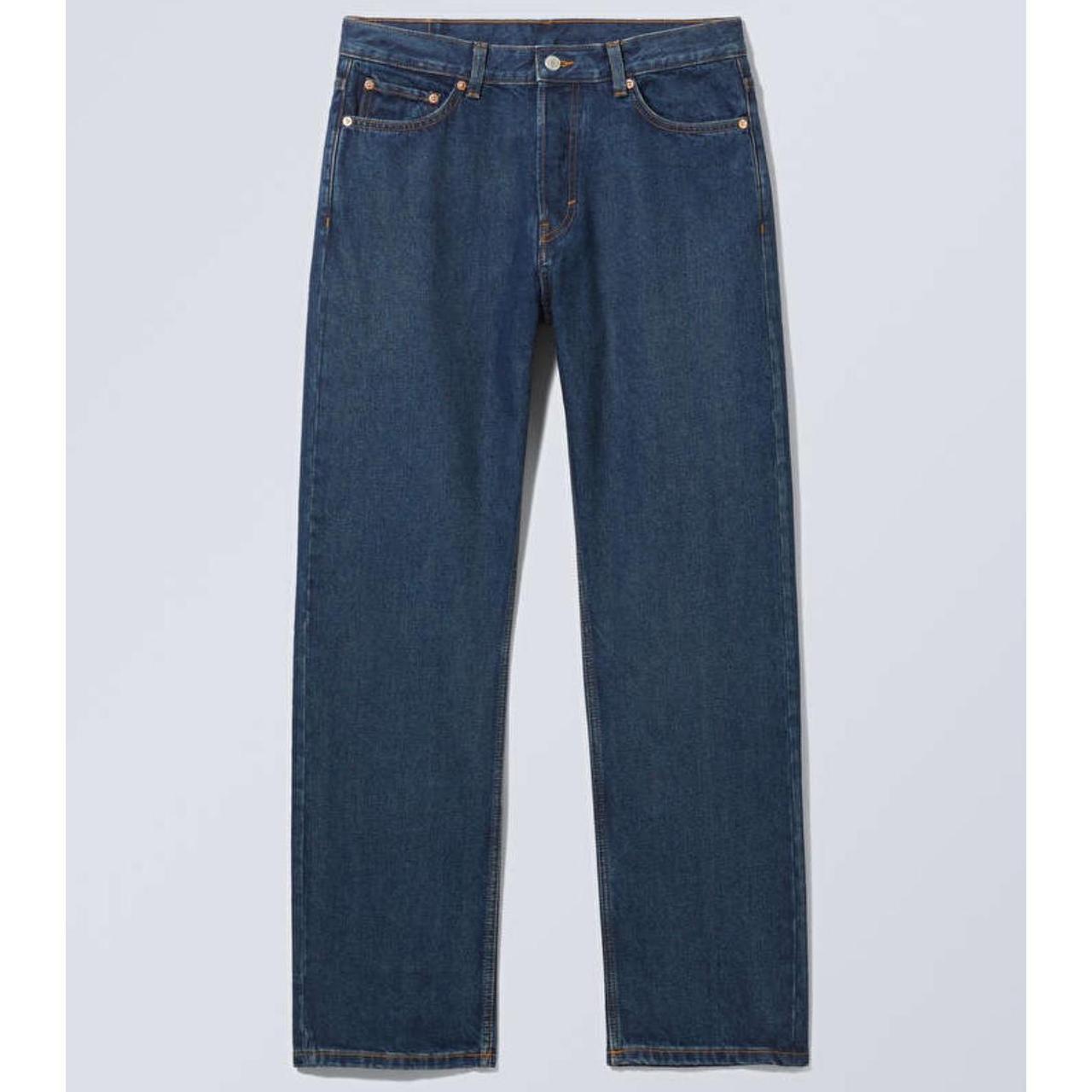weekday space relaxed straight jeans in a dark blue... - Depop