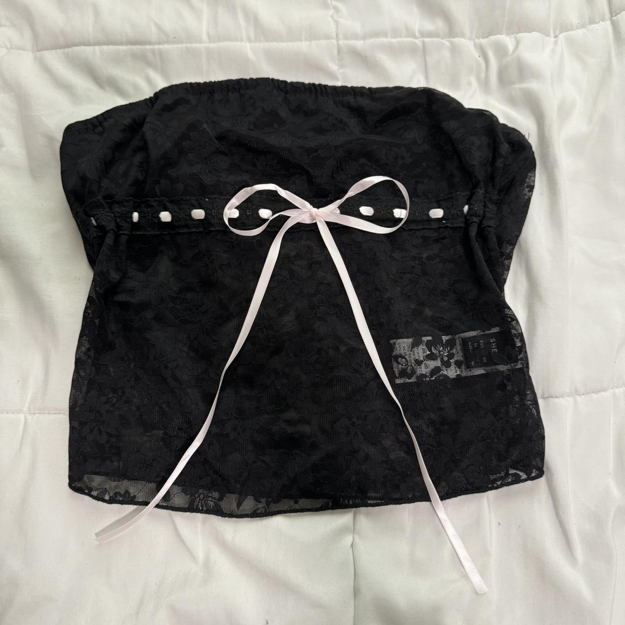 shein black lace tube top with pink bow detailing ࿔... - Depop