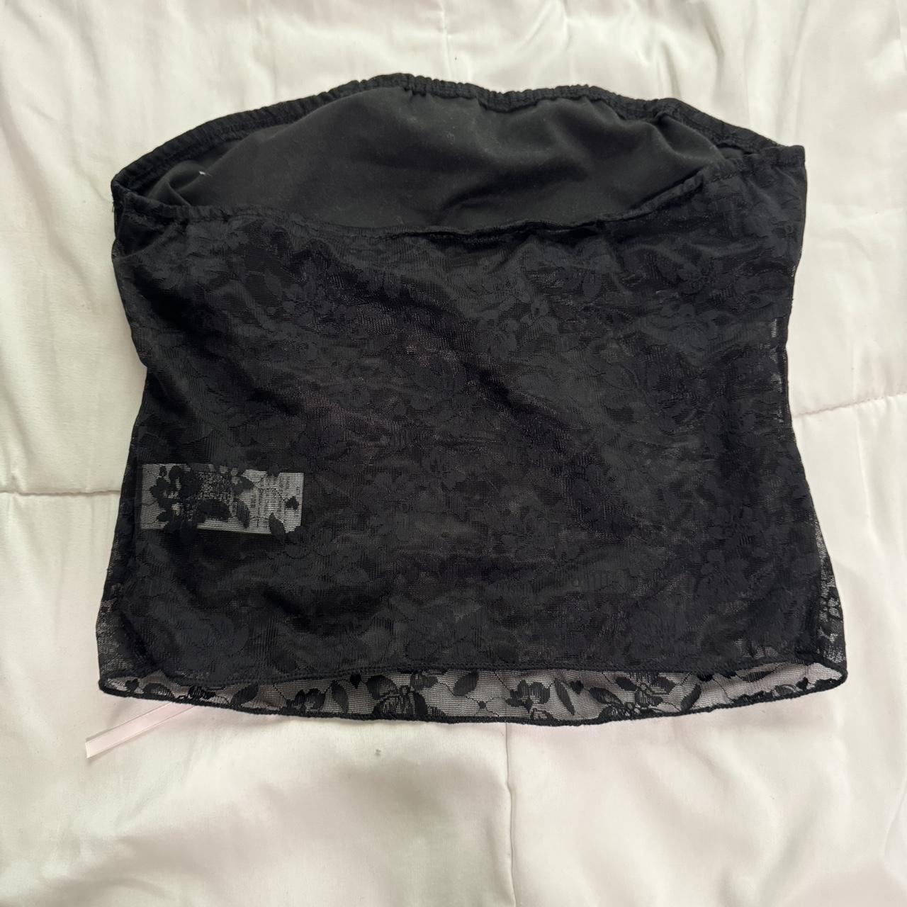 shein black lace tube top with pink bow detailing ࿔... - Depop