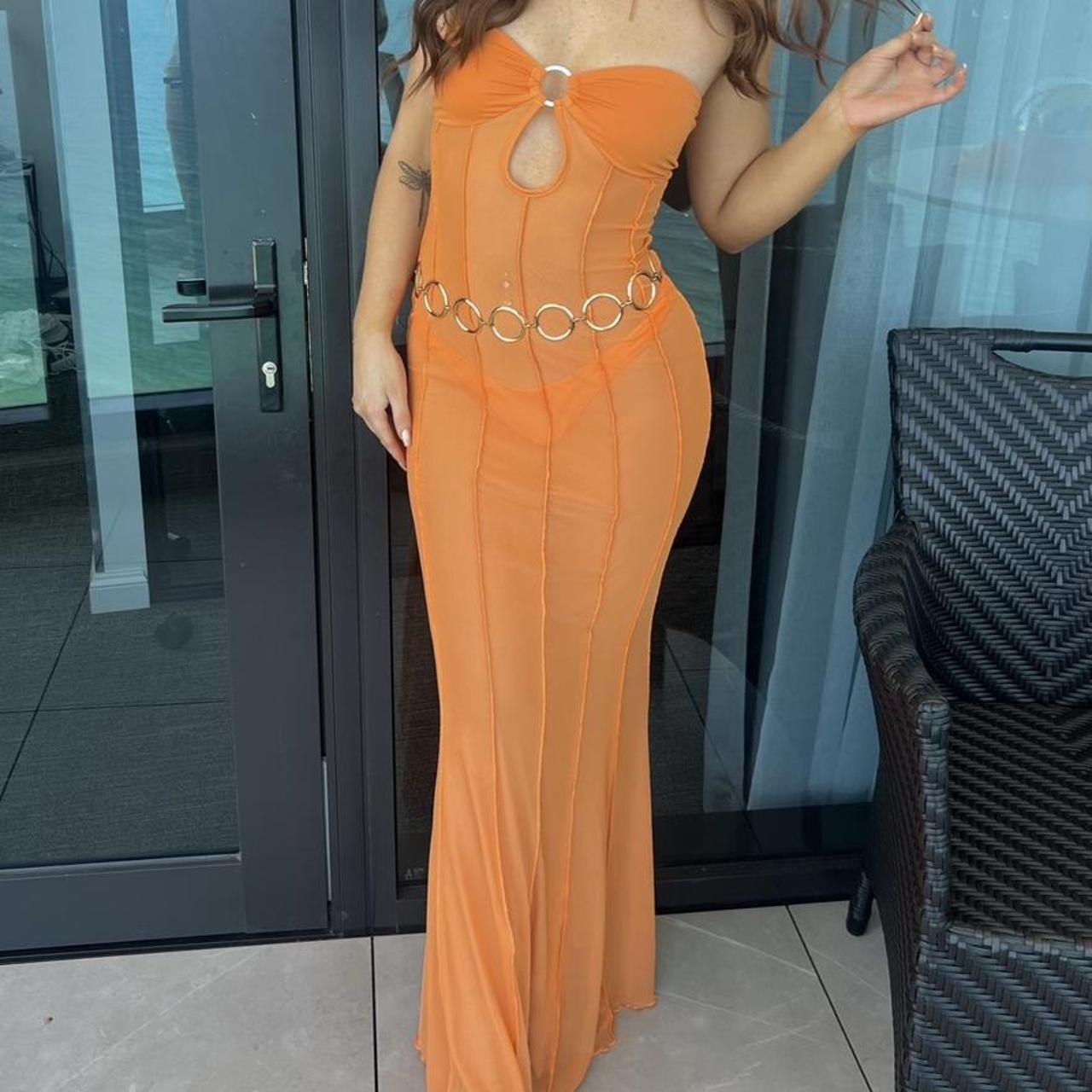 OUTCAST ORANGE MESH MAXI DRESS Size XS Stretch... - Depop