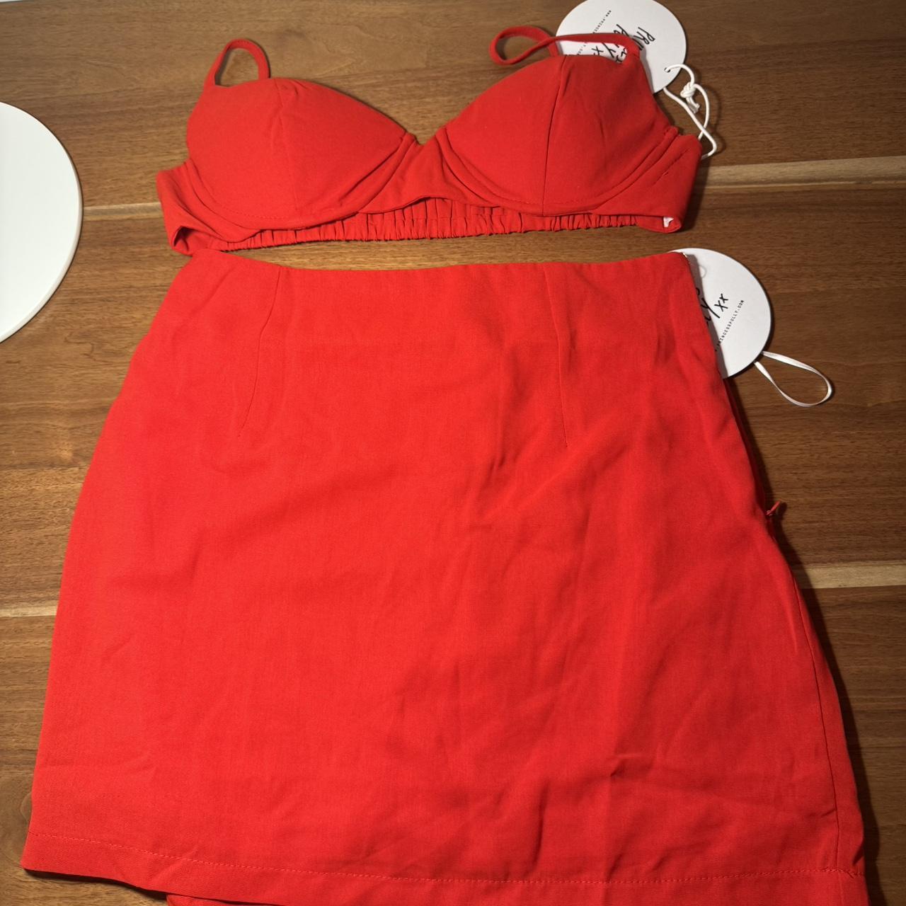 BRAND NEW Princess Polly red mini skirt set with bra... - Depop