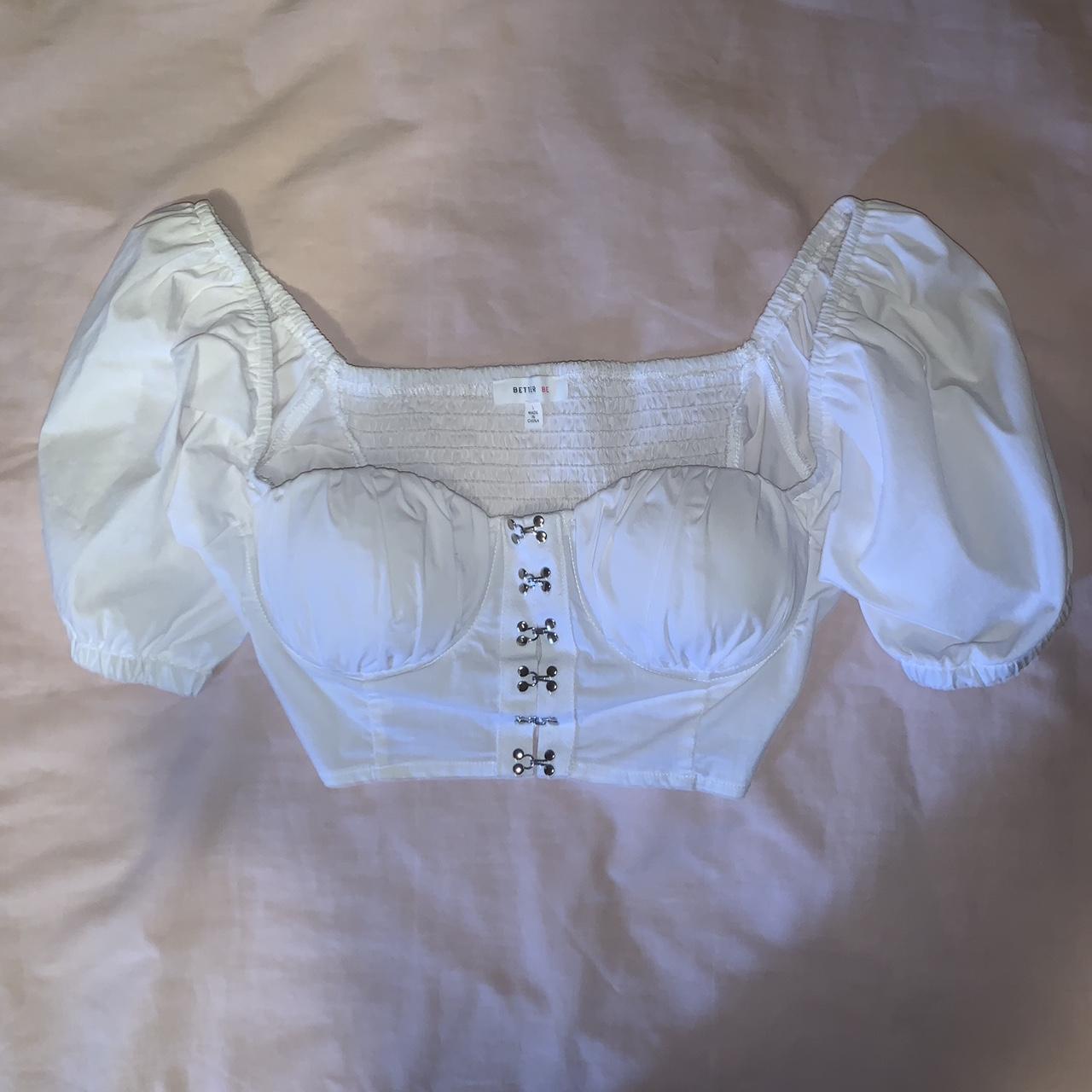 White cropped bustier milkmaid top with built in bra... - Depop