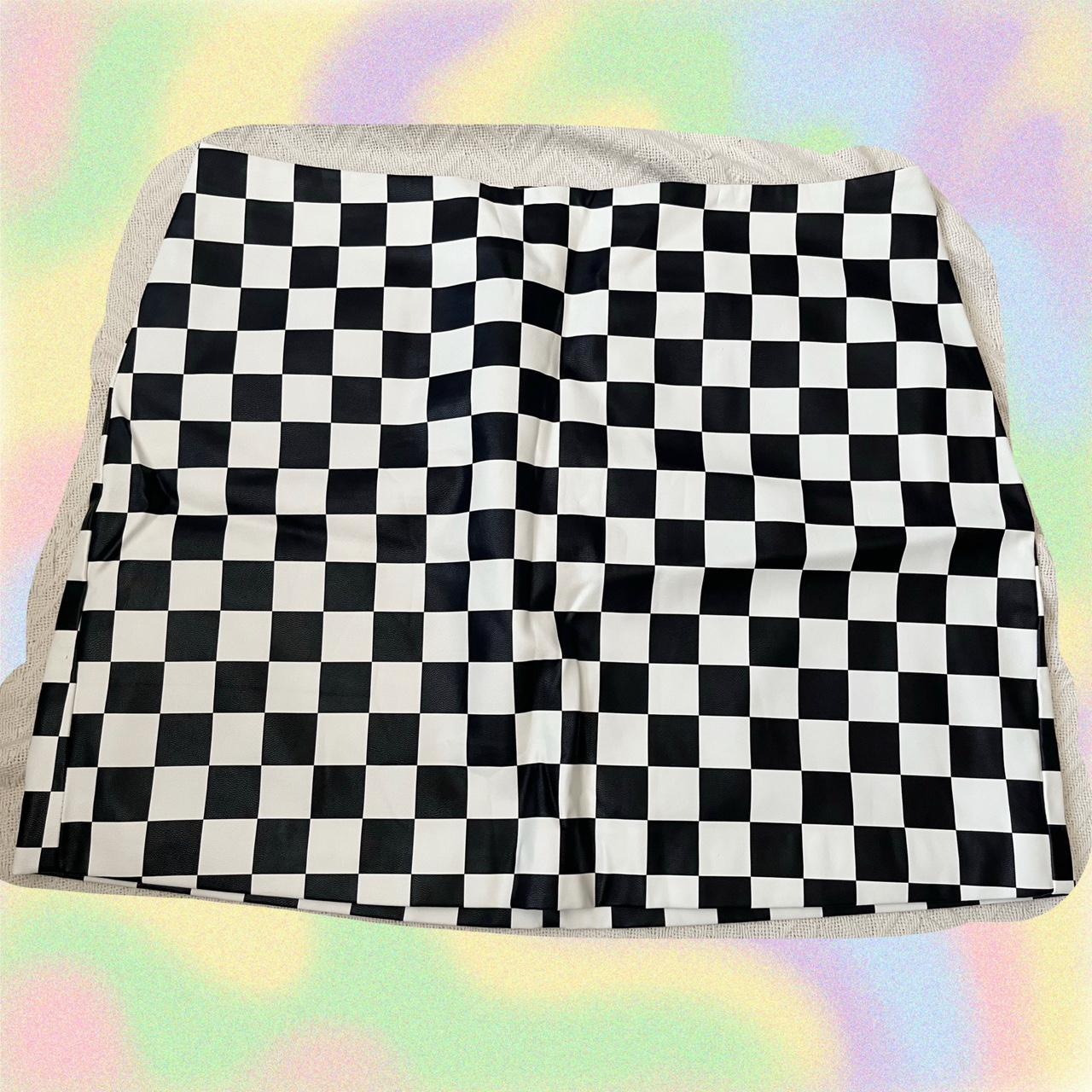 Forever 21 faux leather checkerboard skirt. Black &... - Depop