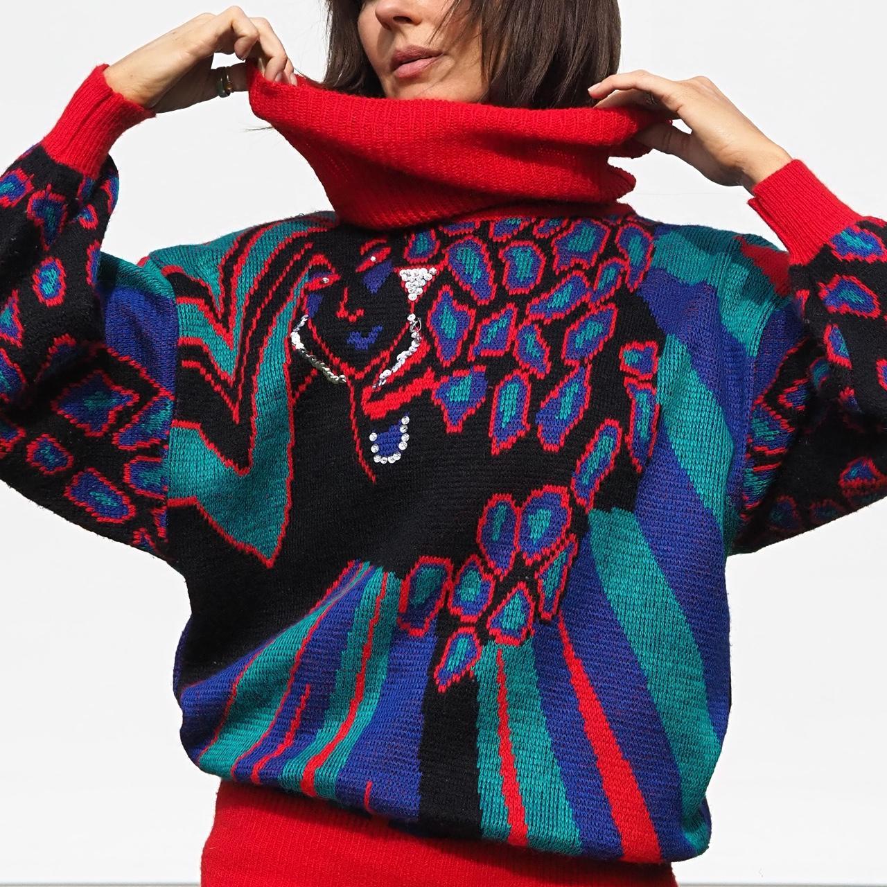 BOLD VINTAGE 80S ABSTRACT TURTLENECK SWEATER Brand:... - Depop