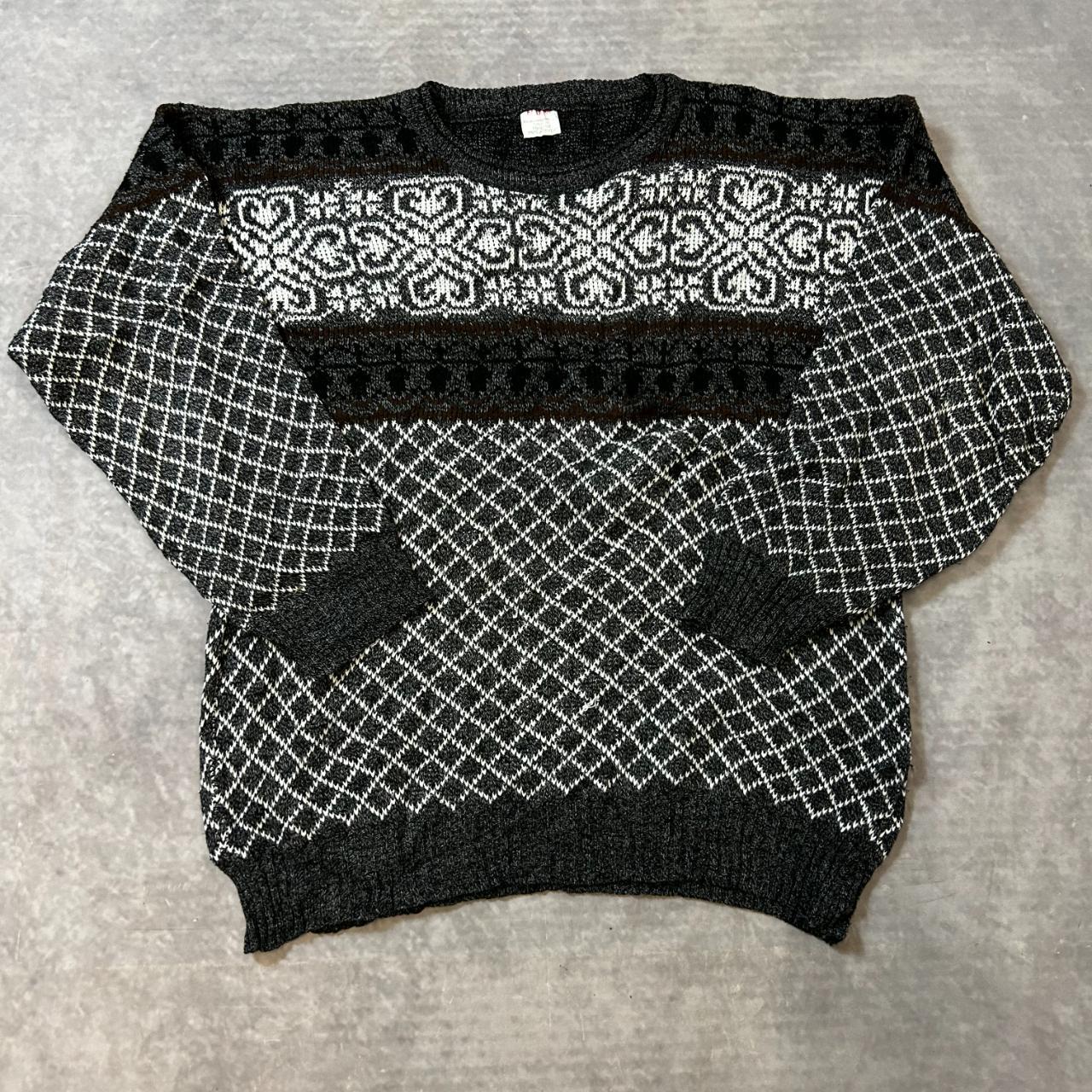Vintage abstract knitted jumper Patterned knit... - Depop