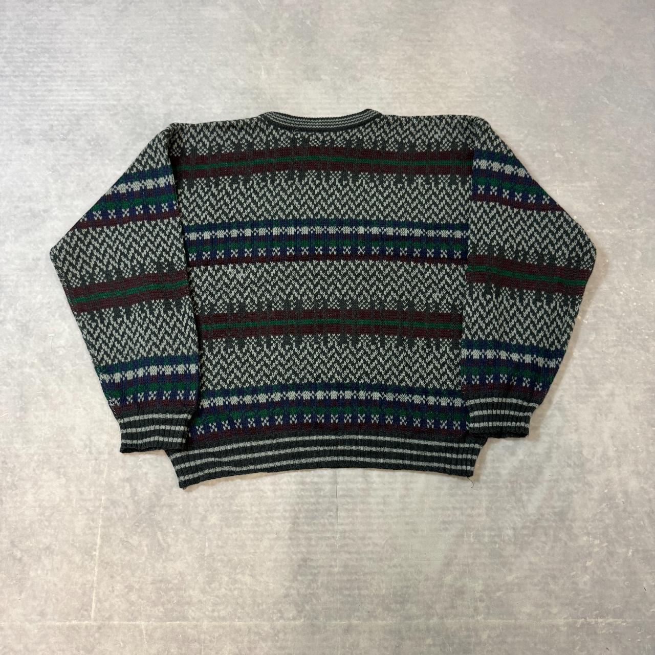 Vintage abstract knitted jumper Patterned Grandad... - Depop