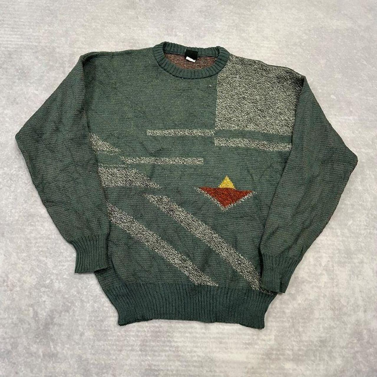 Vintage Knitted Jumper Abstract Patterned Grandad... - Depop
