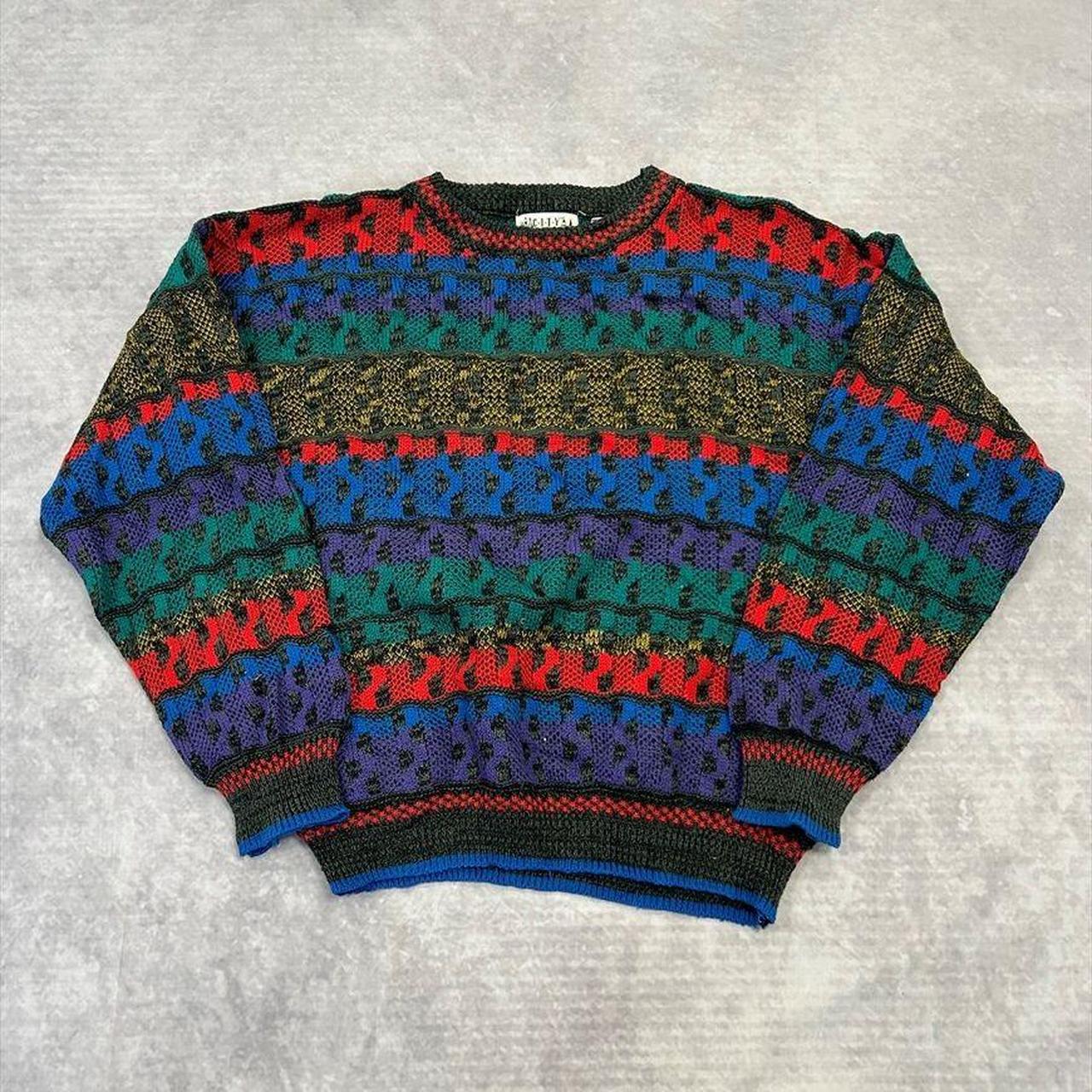 Vintage Knitted Jumper Abstract 3D Patterned Bright... - Depop