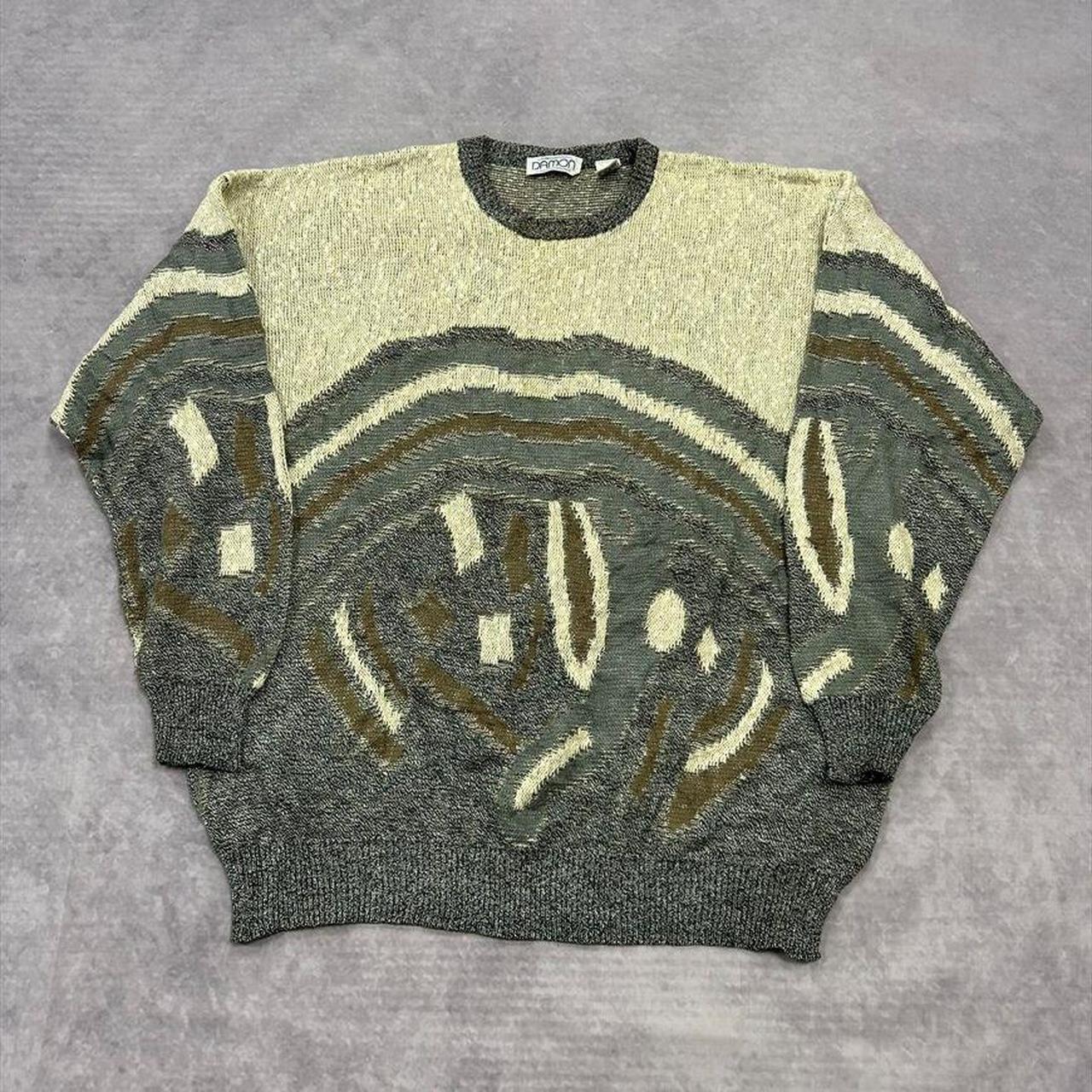 Vintage Knitted Jumper Abstract Patterned Knit... - Depop