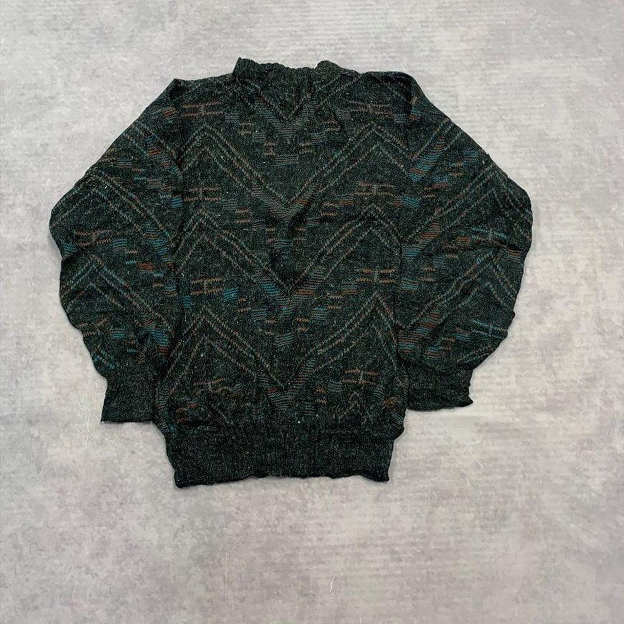 Vintage knitted jumper patterned grandad... | Depop