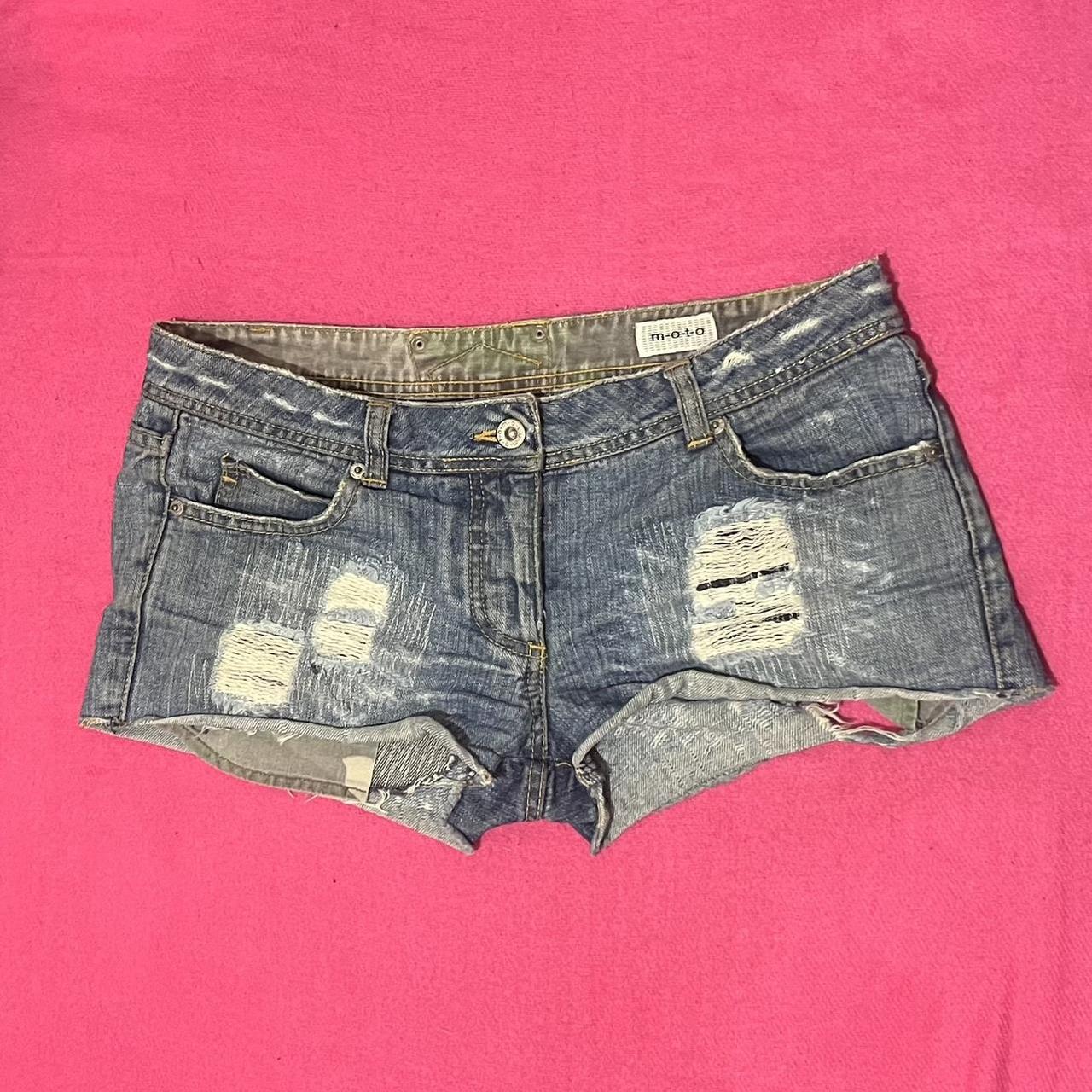 low rise ripped moto micro mini shorts with camo... - Depop