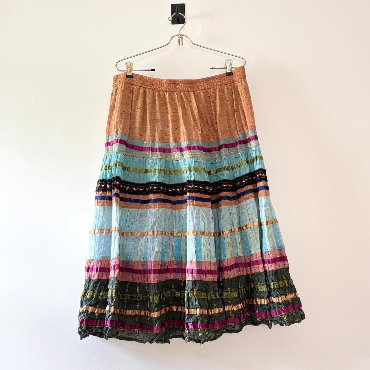 2000s Tiered Midi Skirt lots of different fabrics.... | Depop