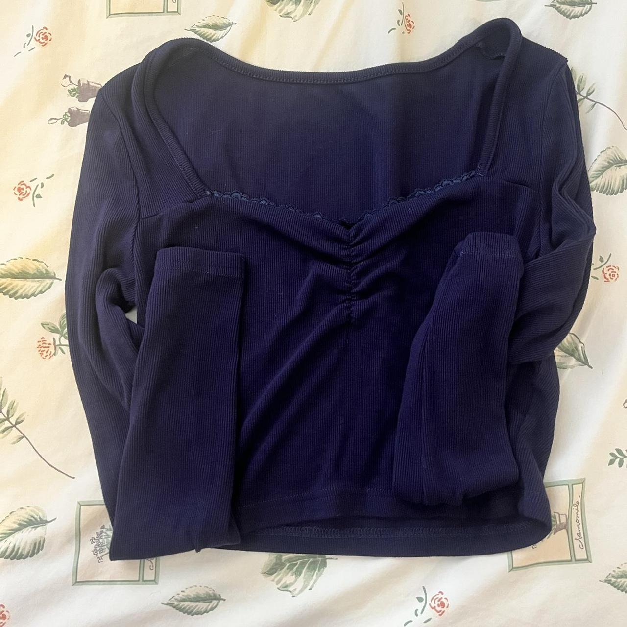 Dark blue lace scrunched long sleeved top Never... - Depop