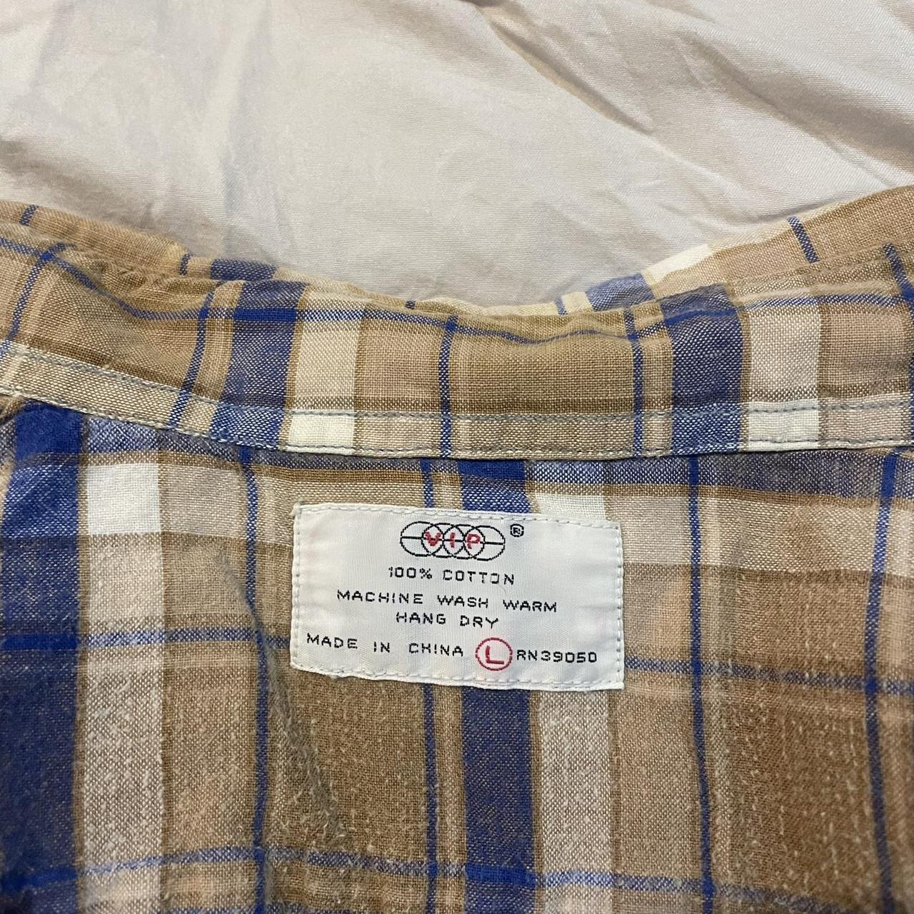 tan, white, & blue flannel! free shipping on... - Depop