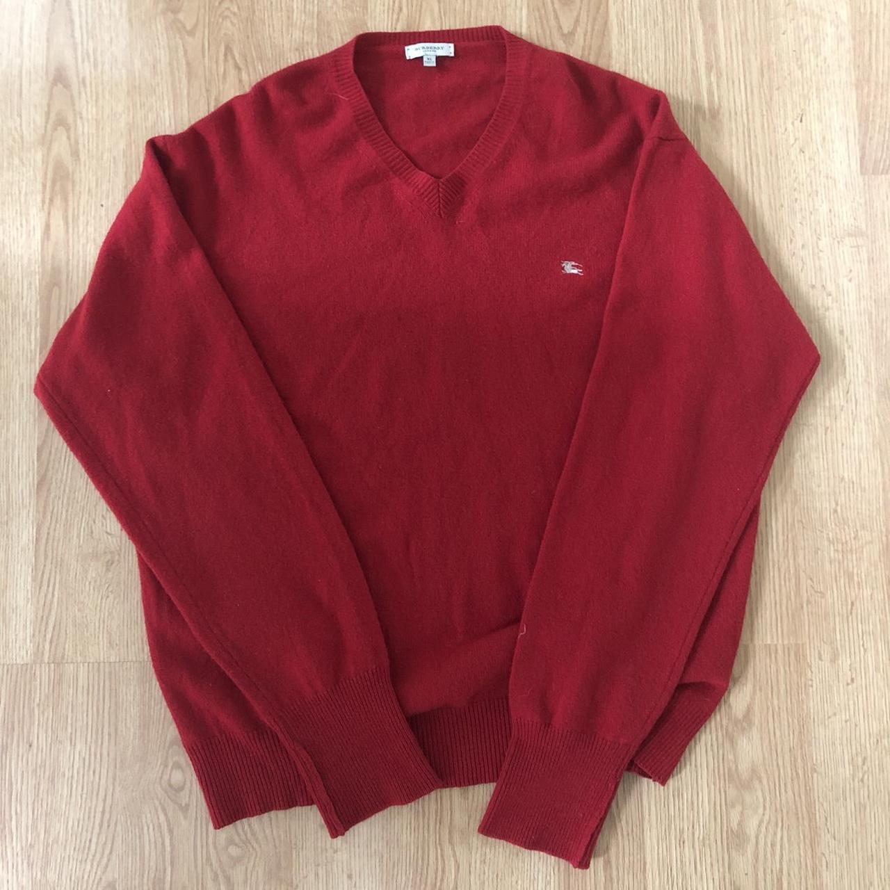 oversized red burberry sweater #y2k #vintage #burberry - Depop
