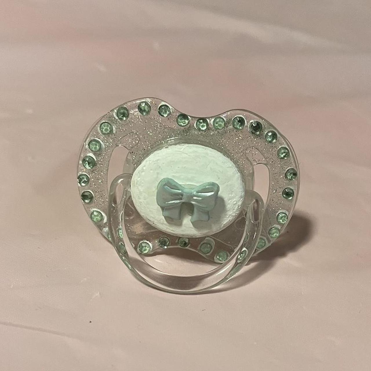 Teal white and clear rhinestone glitter pacifier... - Depop