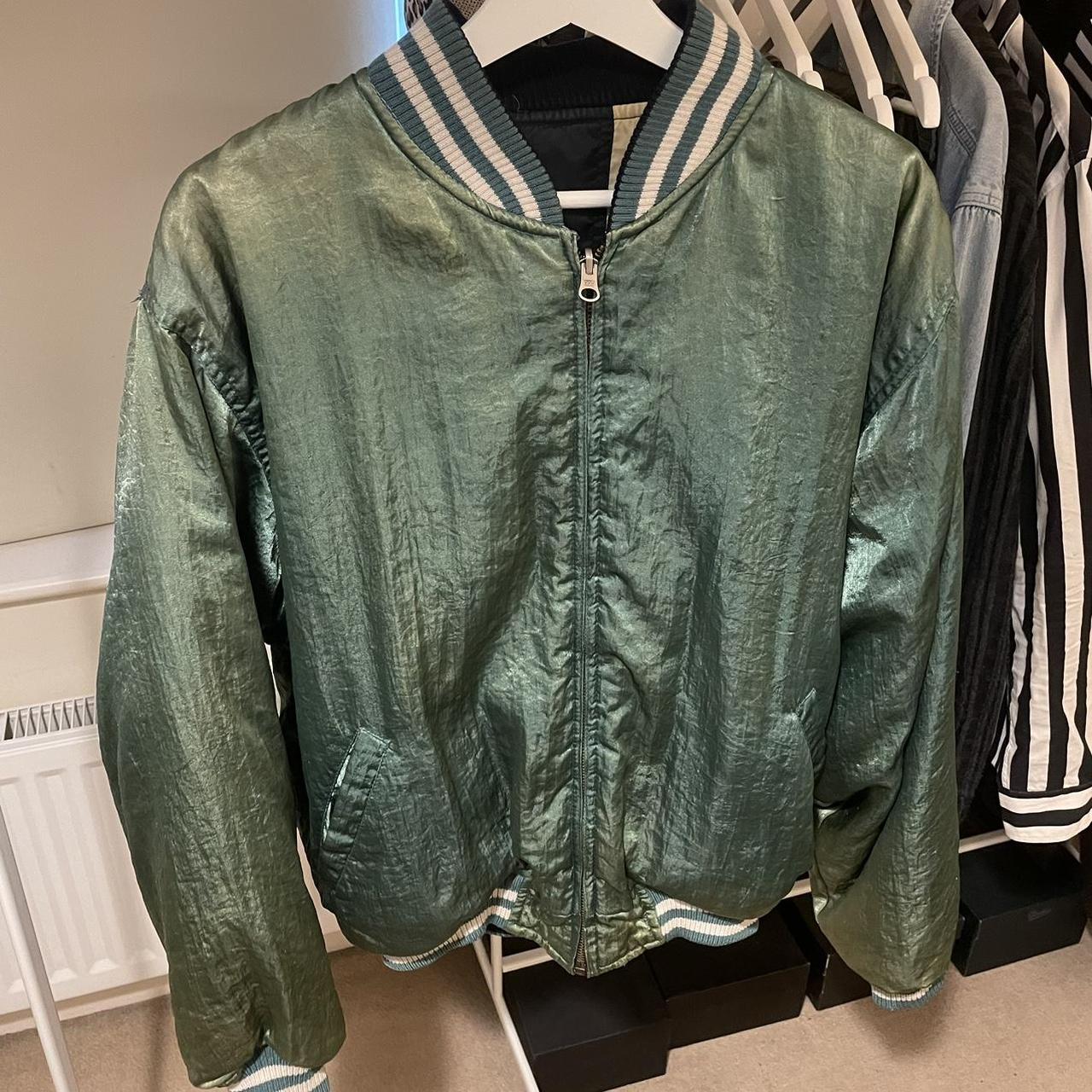 Vintage Varsity Jacket in Green Beautiful fade on... - Depop
