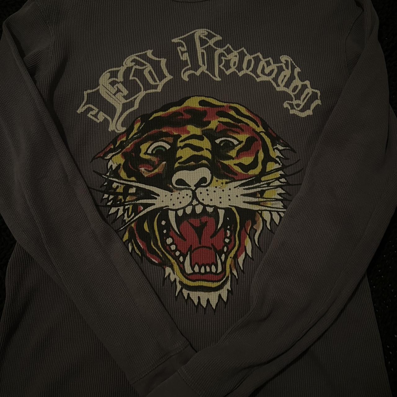 Ed hardy long sleeve thermal grey paint not cracked... - Depop