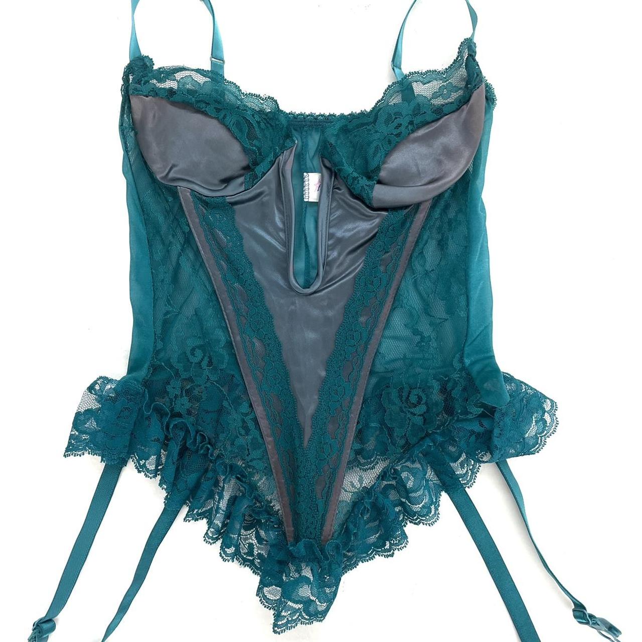 Vintage Satin and Lace Corset by FOH - size Small... - Depop