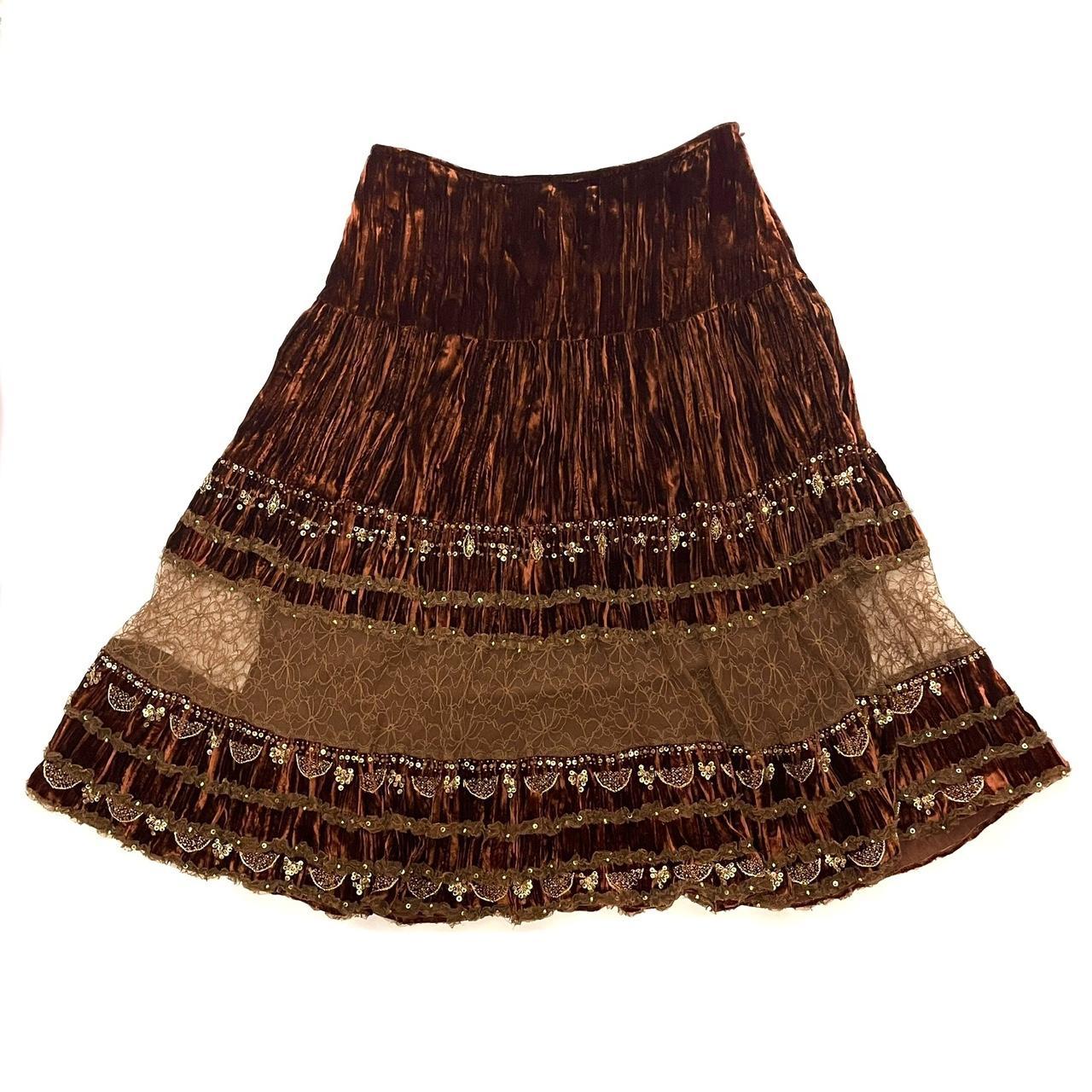 Y2K Boho Hippie Velvet Tiered Maxi Skirt by Cache -... - Depop