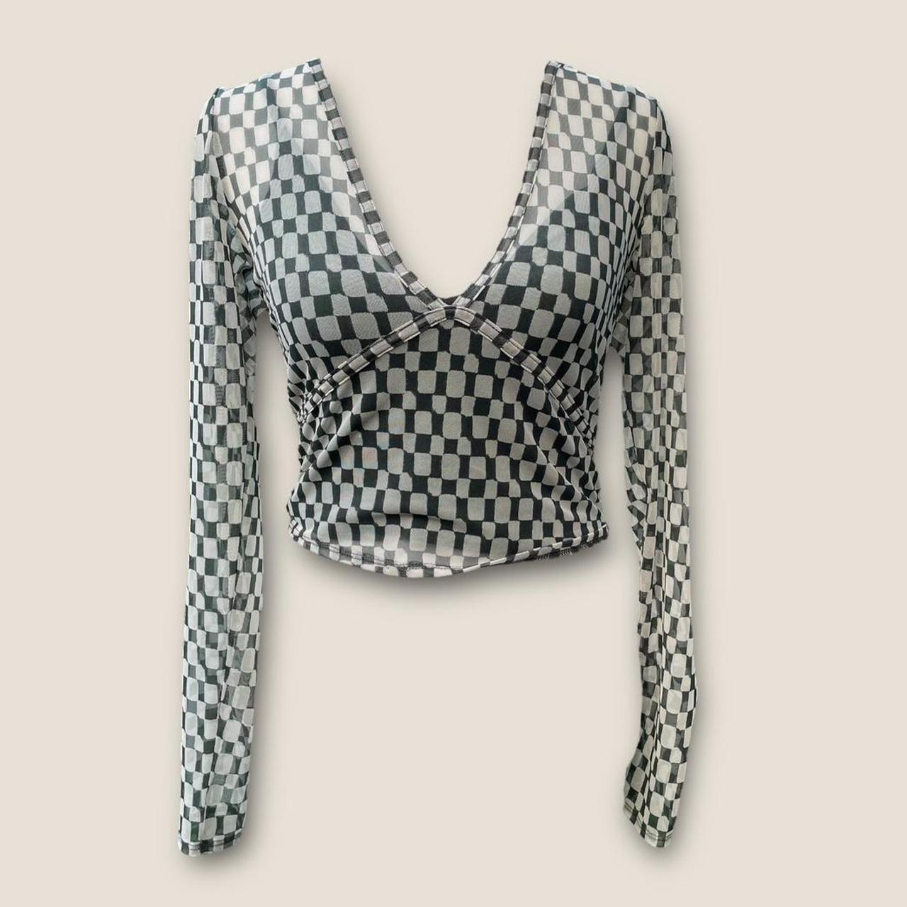 Sheer Mesh Checkered Blouse by A&F - size XS 🕊️ A... - Depop