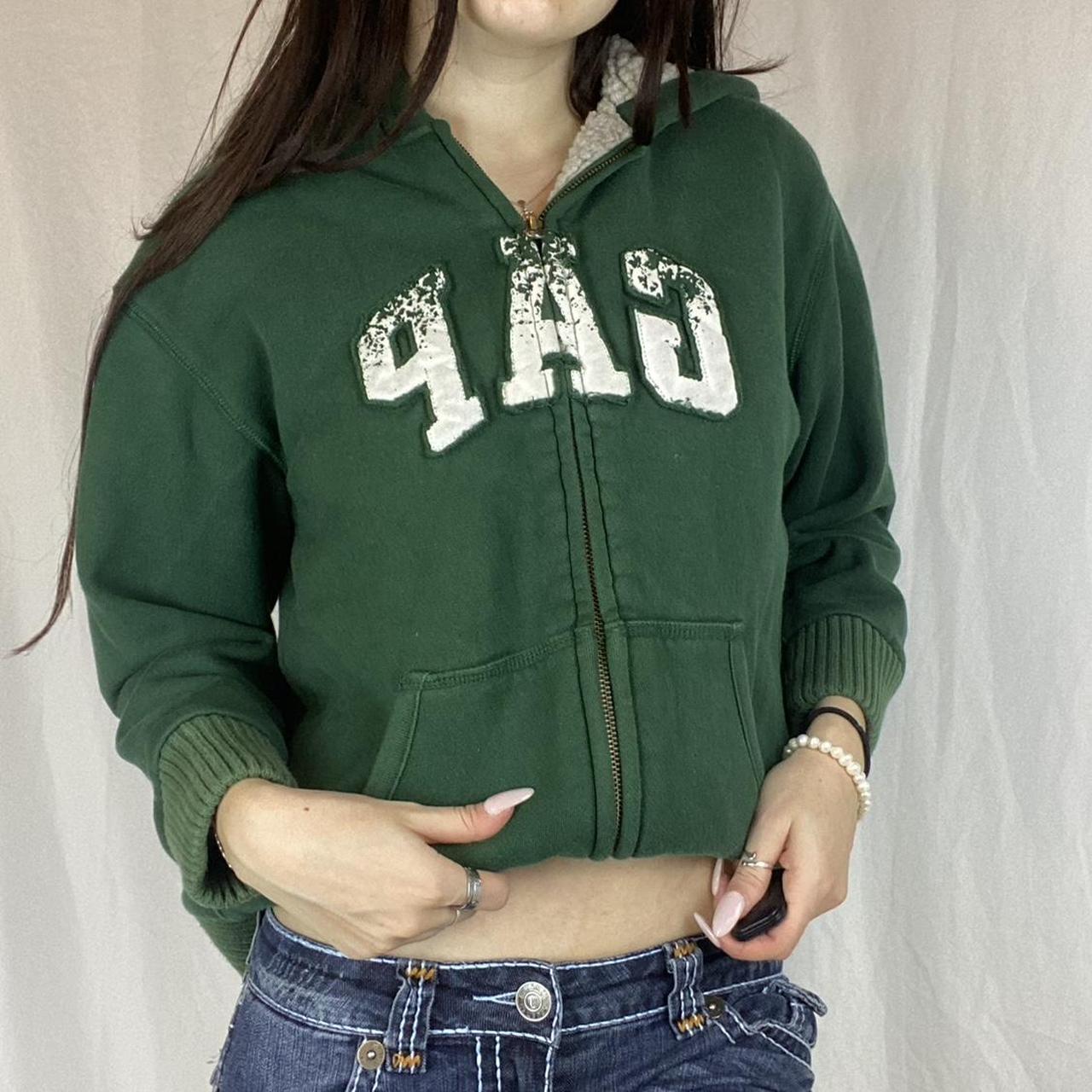 gap green 90s fleece lined zip up flaws:small... - Depop