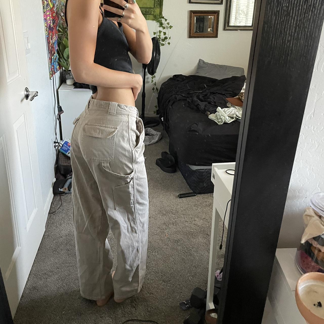 Tan baggy garage carpenter pants size 3 fit true to... - Depop