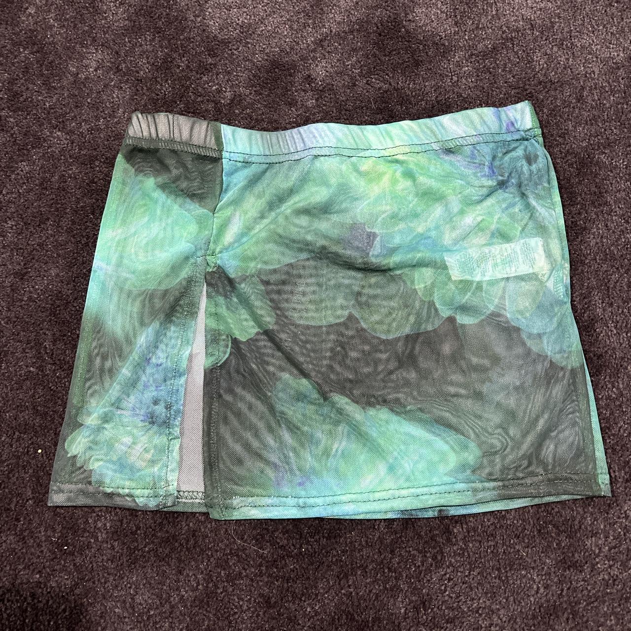 Teal Floral Printed Mesh Low Rise Thigh Split Micro... - Depop