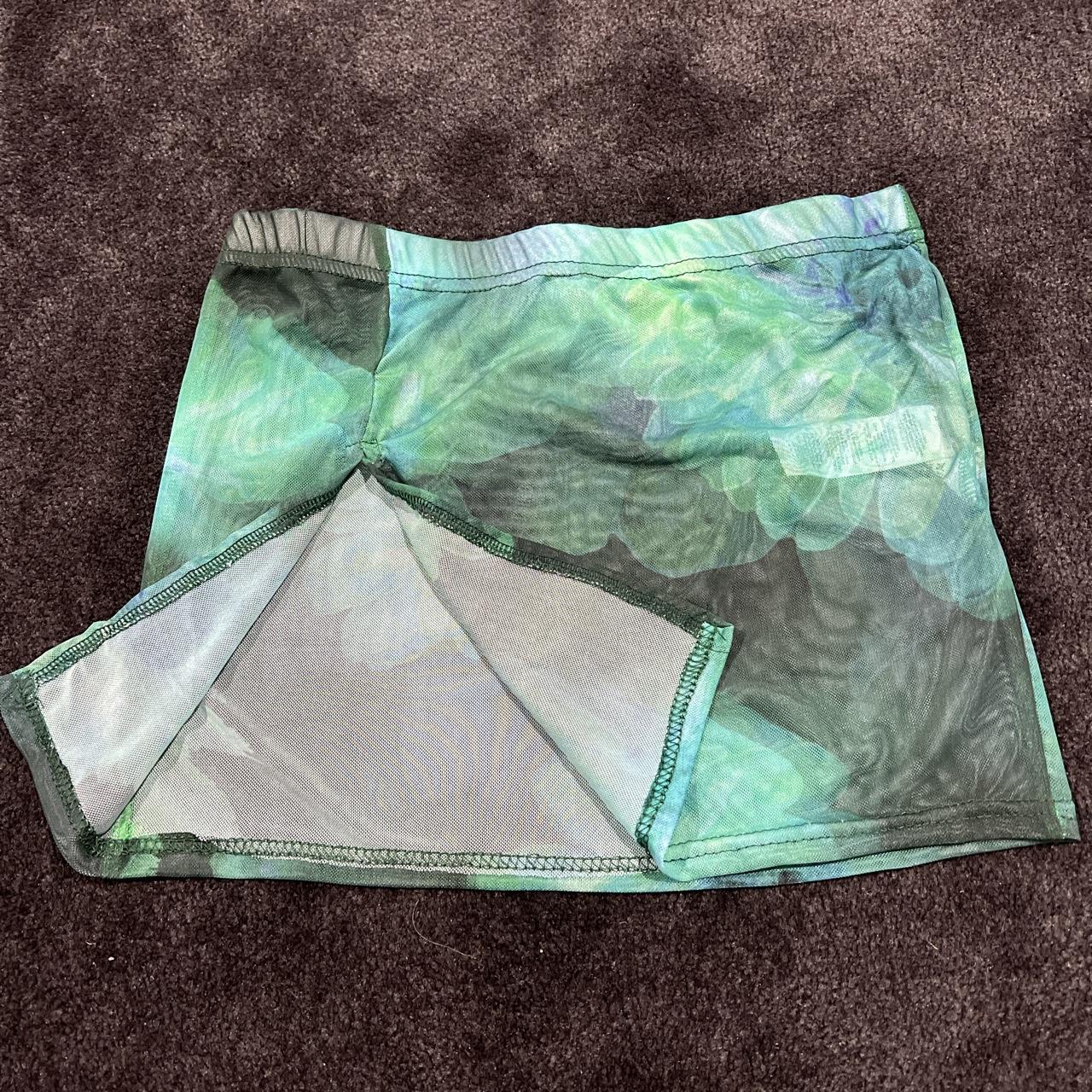 Teal Floral Printed Mesh Low Rise Thigh Split Micro... - Depop