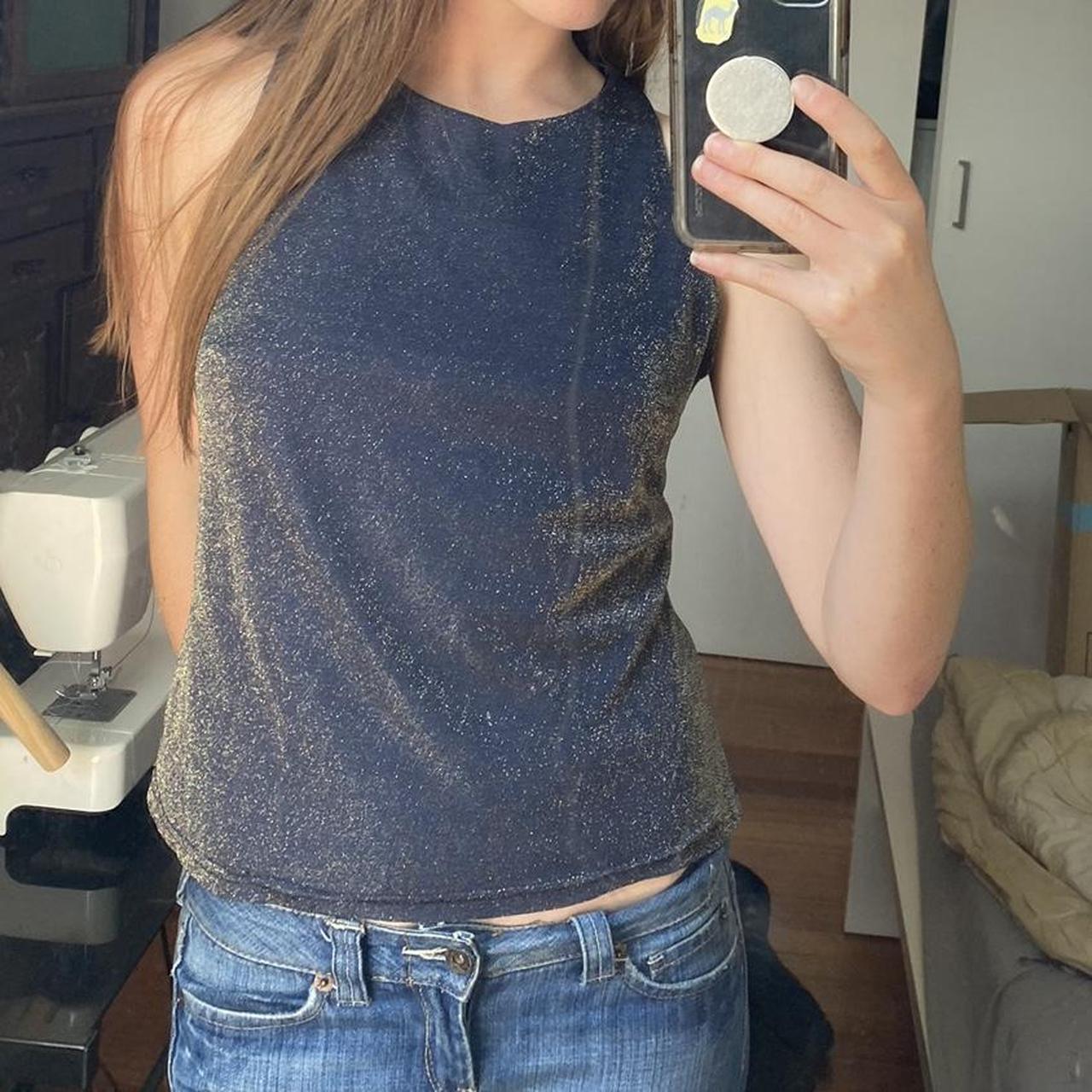 High neck blue sparkly top Would fit size... - Depop