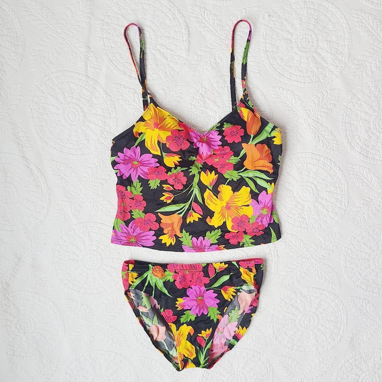 Vintage 80s 90s Multicolor Hawaiian Tankini... - Depop